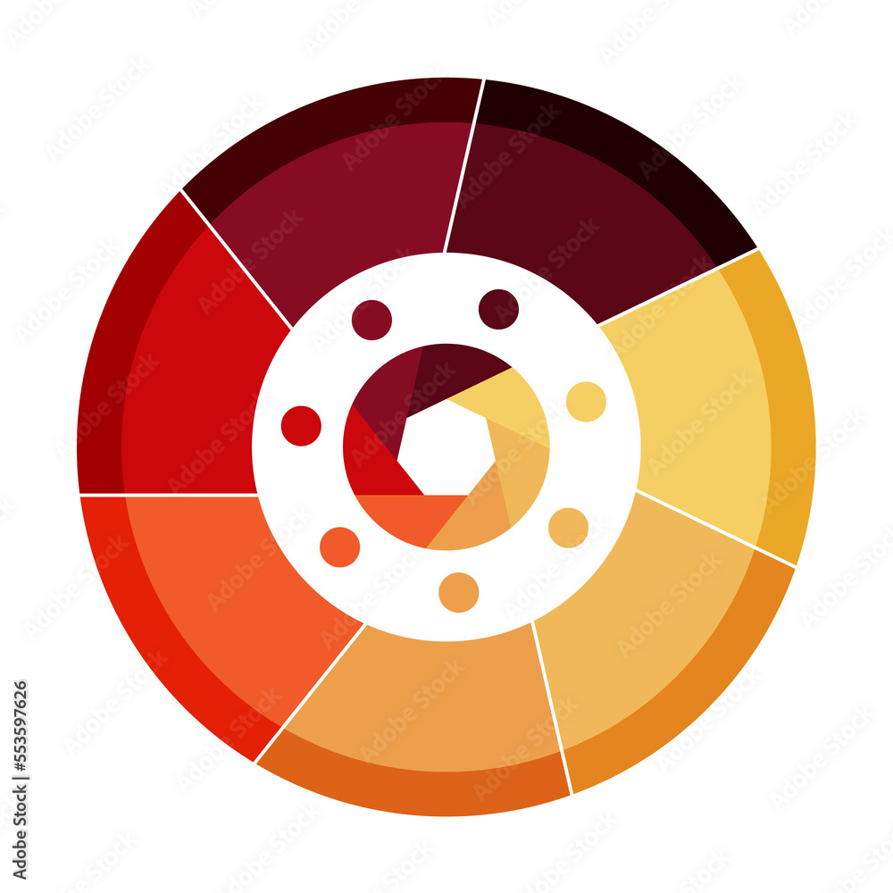 Infographic Pie chart template with 7 options in orange spectrum Stock ...