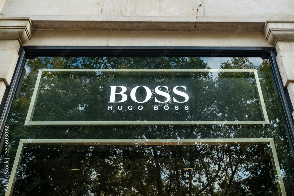 London- Hugo Boss store exterior signage Stock Photo | Adobe Stock