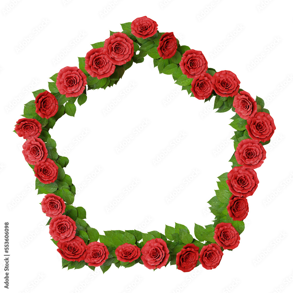 Beautiful Rose Wreath Frame in the shape of pentagon on transparent ...