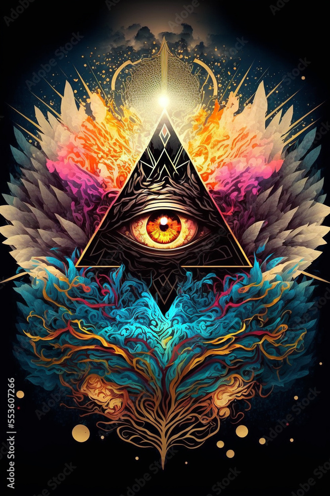 all seeing eye with illuminati pyramid - Generative AI ilustración de ...