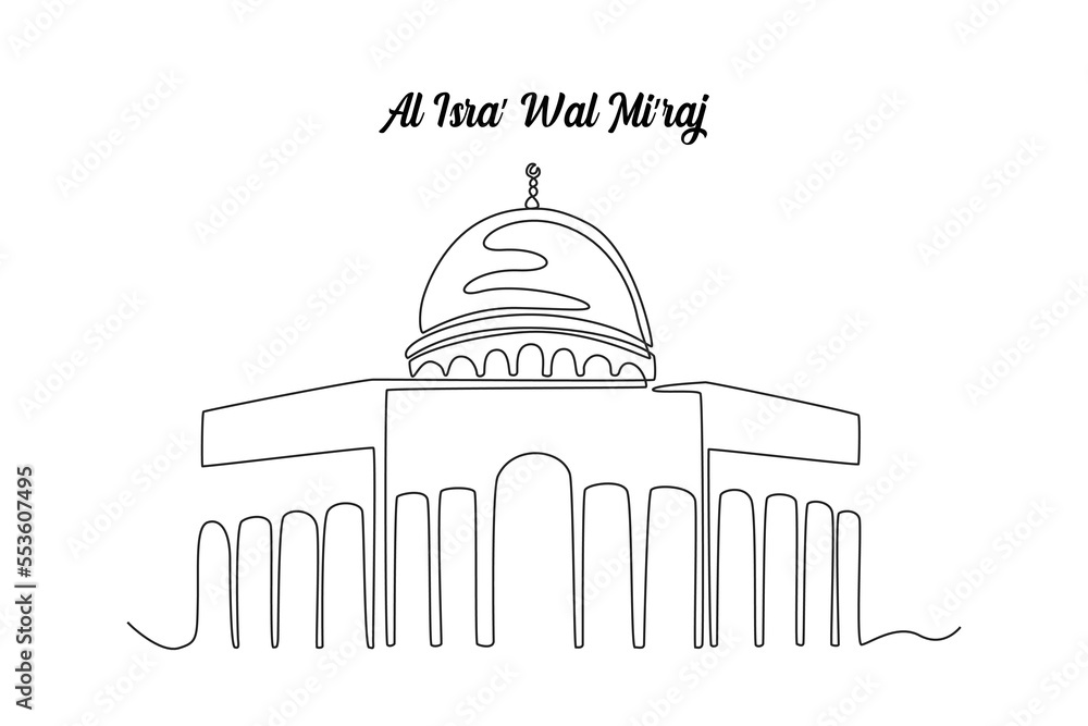 Continuous one line drawing the Al Aqsa Mosque (Dome of the Rock) in ...