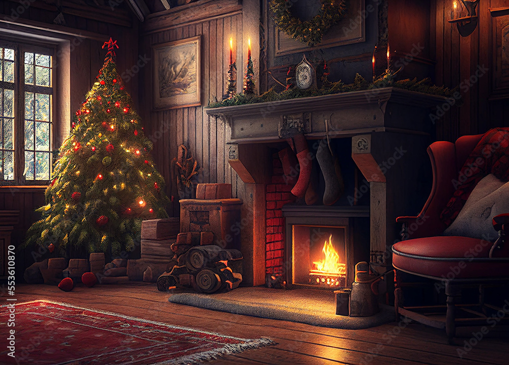 How To Draw A Fireplace For Christmas