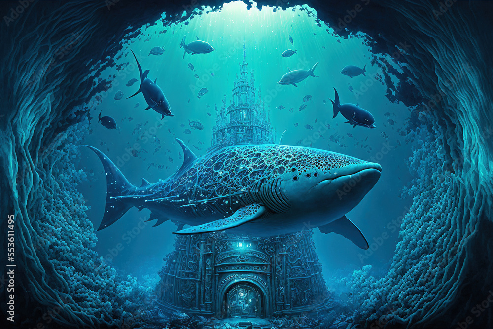 Underwater ancient city in the depths of the ocean. Atlantis lost world ...