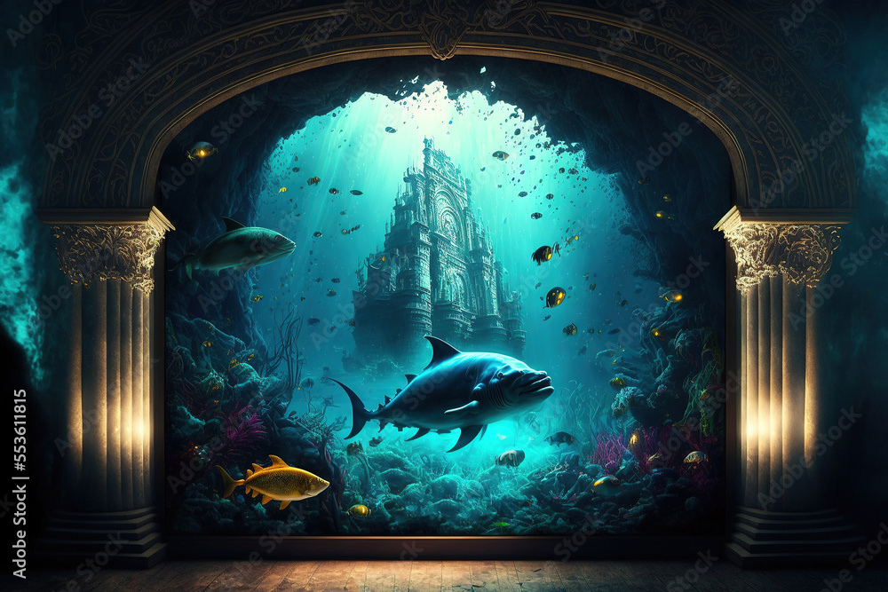 Underwater ancient city in the depths of the ocean. Atlantis lost world ...