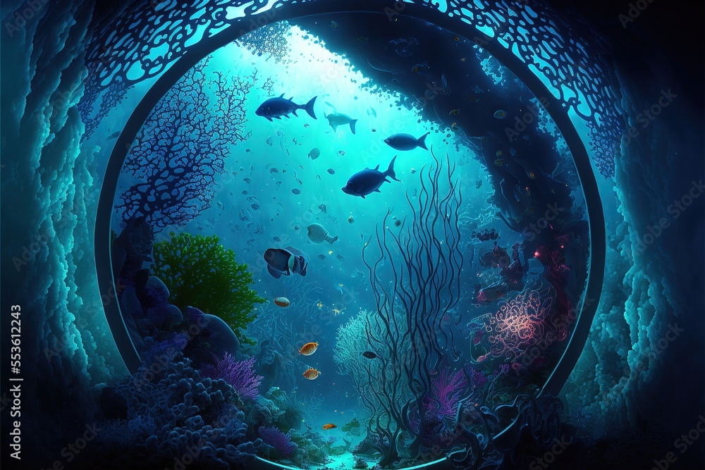 Underwater world at the depth of the ocean. Underwater gorges and ...