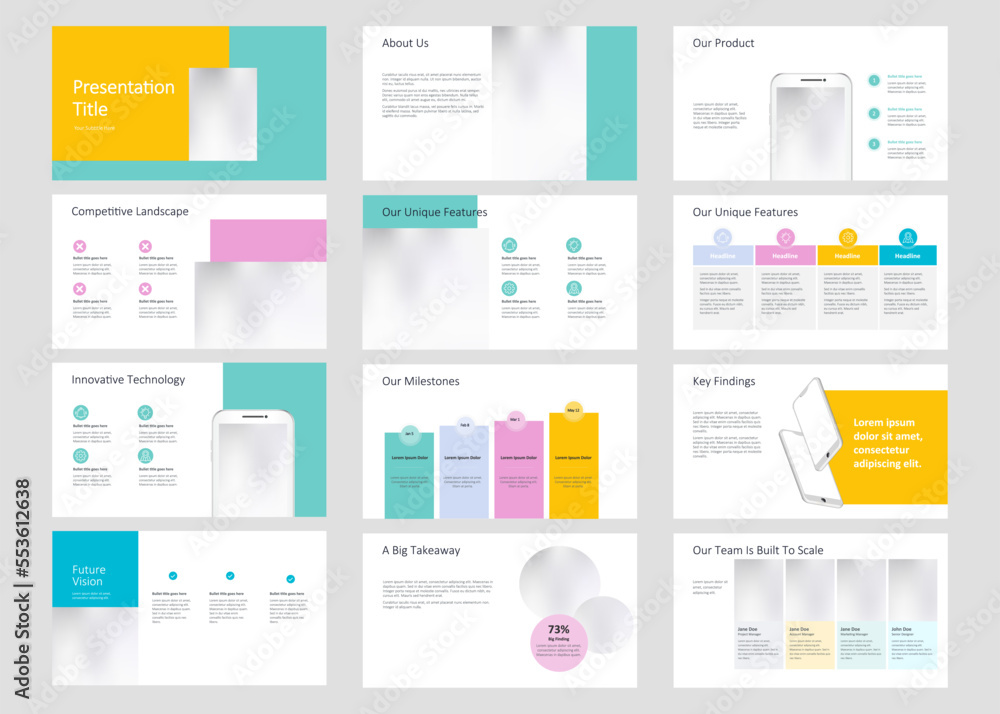 Business or Pitch Presentation Template with Infographics and Multiple ...