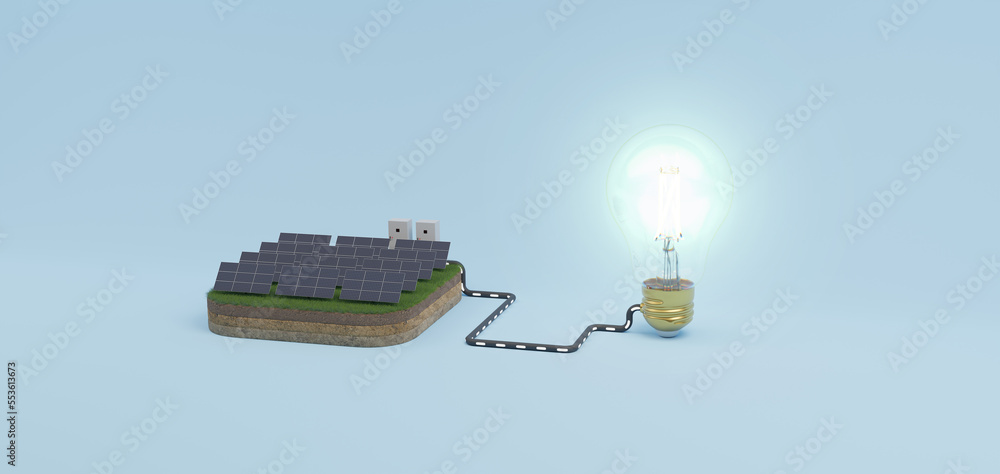 Solar Energy system, Solar Power Plant, 3D Rendering. Stock ...
