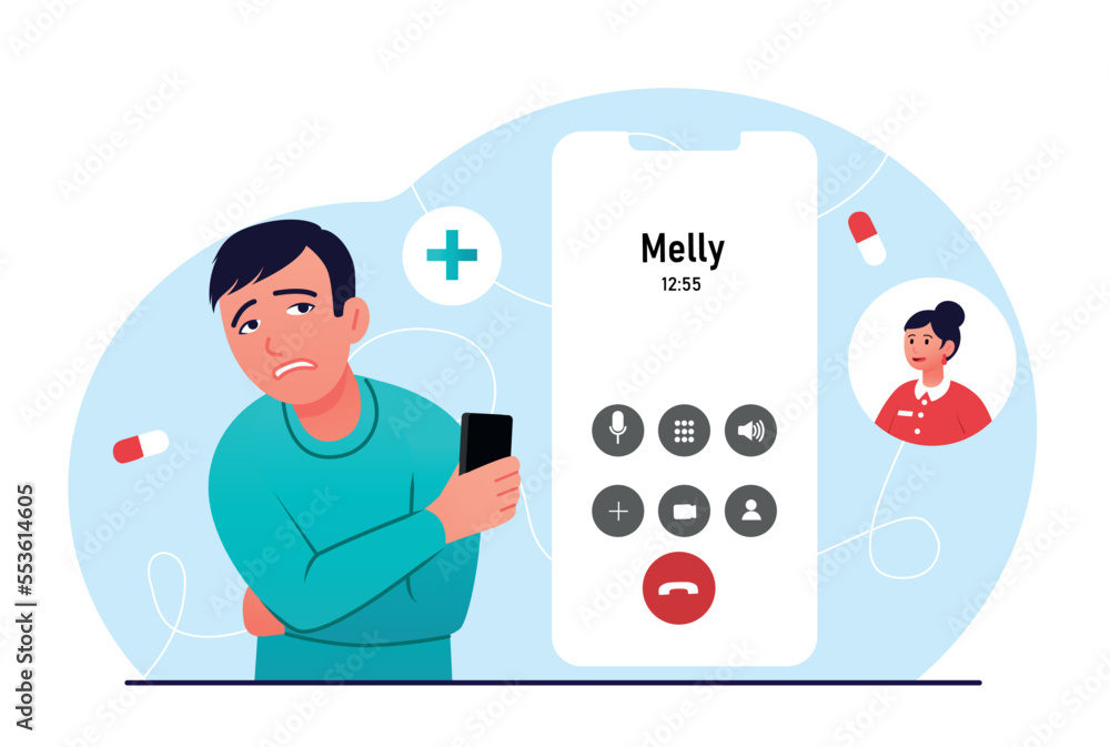 Help friend concept. Young guy with smartphone in his hand calling girl ...