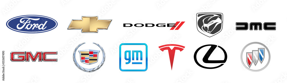 Automotive Car Logo Collection. Ford, DeLorean, Dodge, Viper, GMC ...