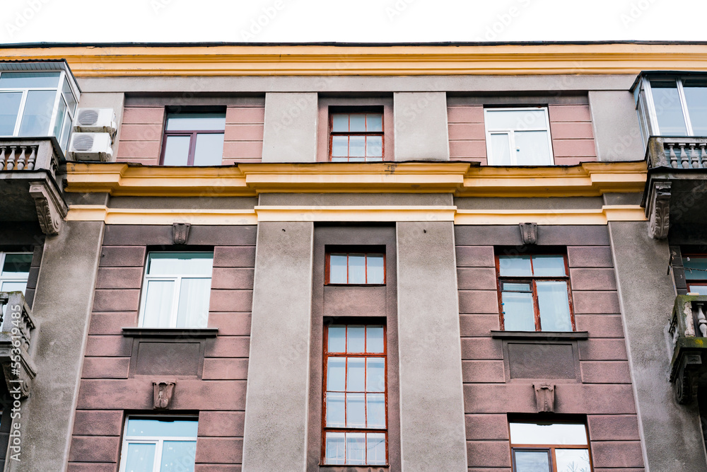 Vintage soviet architecture classical facade residential building with ...