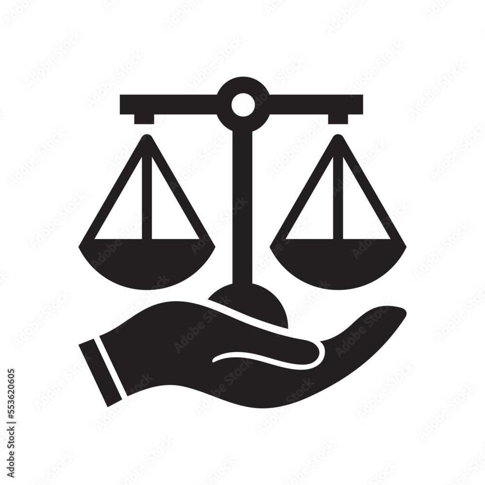 Single hand holding scales of justice. Law service logo and icon design ...