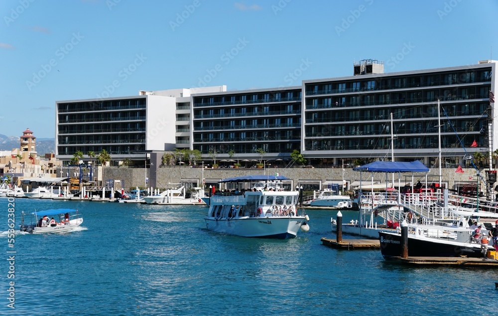 Cabo San Lucas, Mexico - November 7, 2022 - The ports and tender boats ...