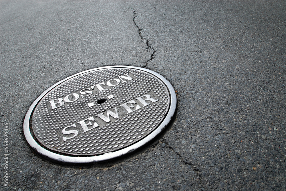 sign on the road boston sewer Stock Photo | Adobe Stock