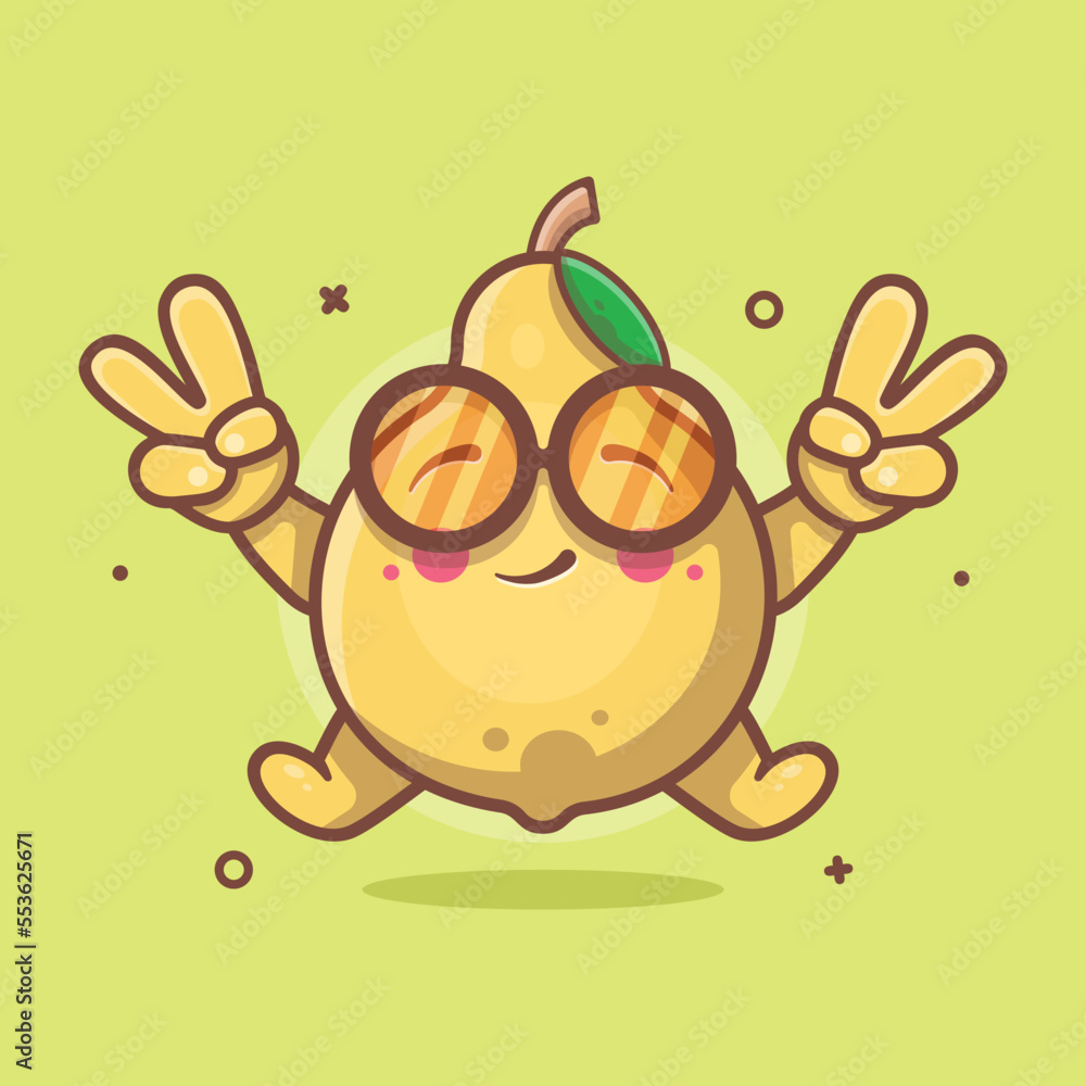 cute quince fruit character mascot with peace sign hand gesture ...