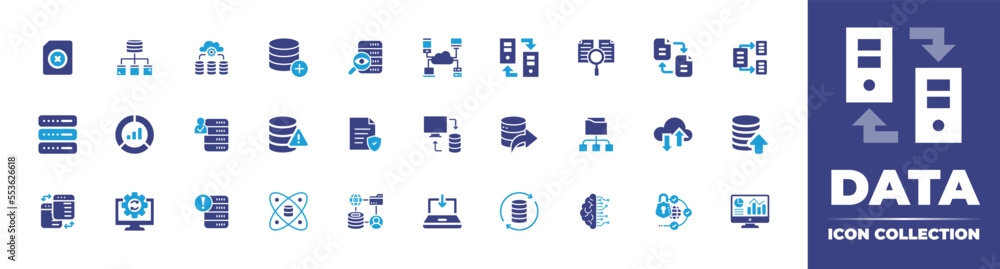 Data icon Collection. Duotone color. Vector illustration. Containing ...