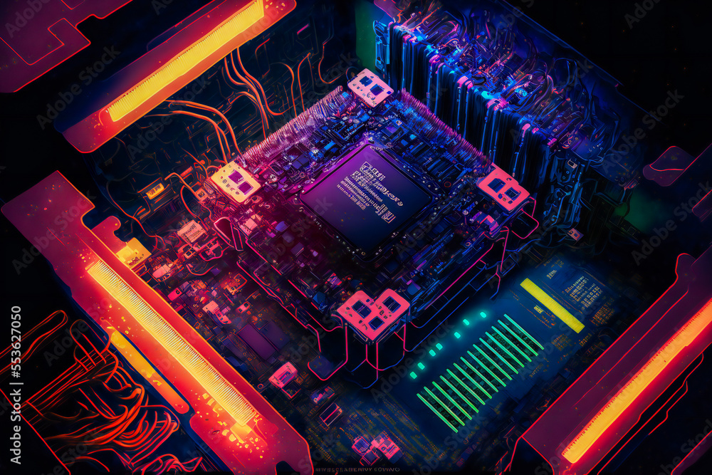 Multicoloured futuristic CPU and processor. Image created with ... Multicoloured futuristic CPU and processor. Image created with ...