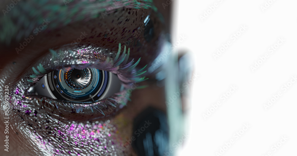 An artificial cyber eye, macro shot, digital electronic design of a ...