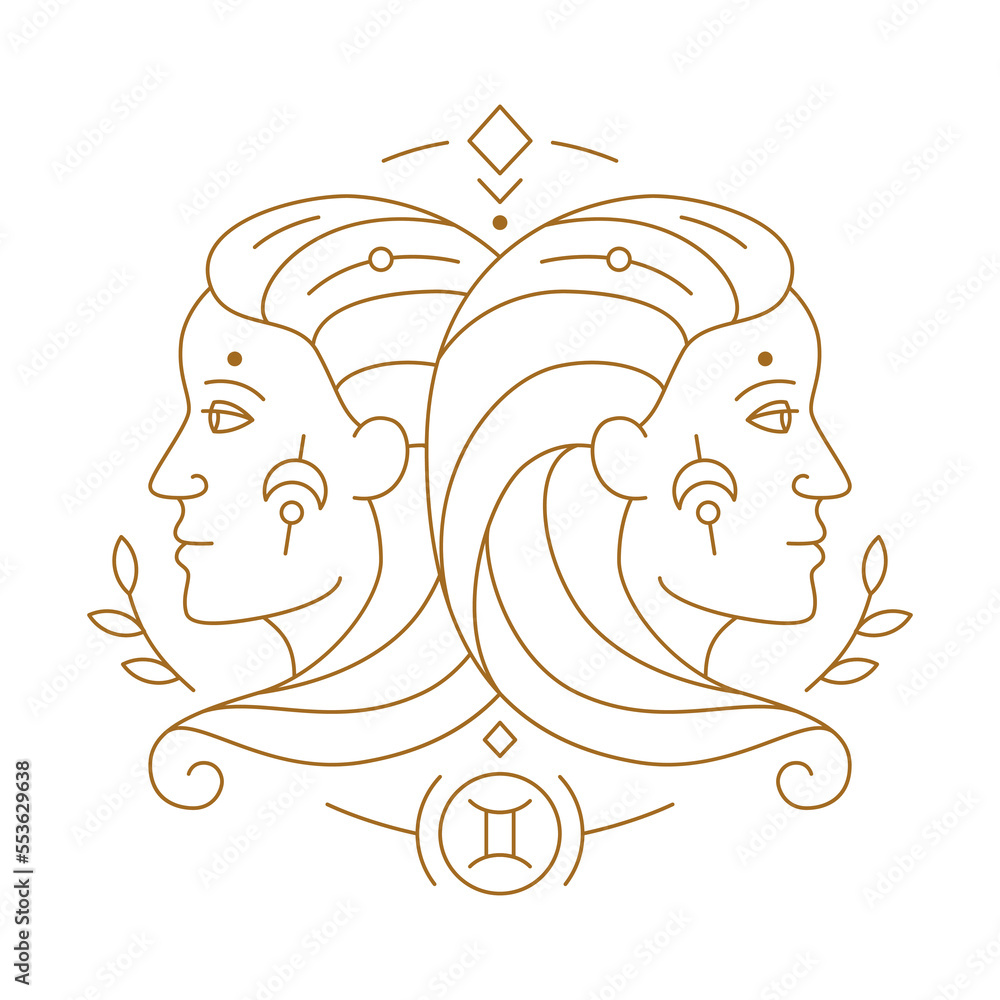 Gemini zodiac astrology horoscope stylized sign thin line. Twins symbol ...
