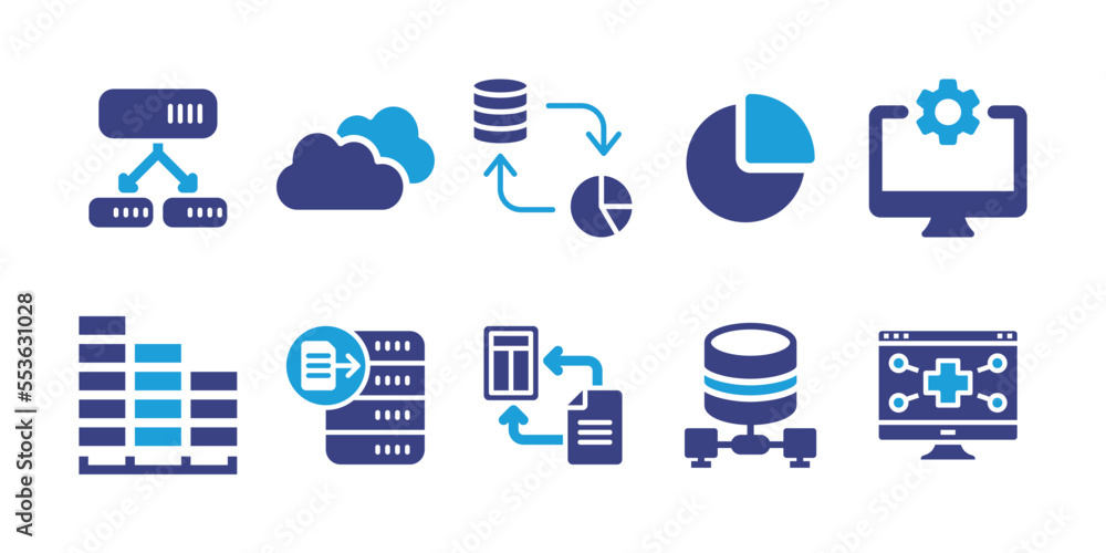 Data icon set. Duotone color. Vector illustration. Containing computer ...