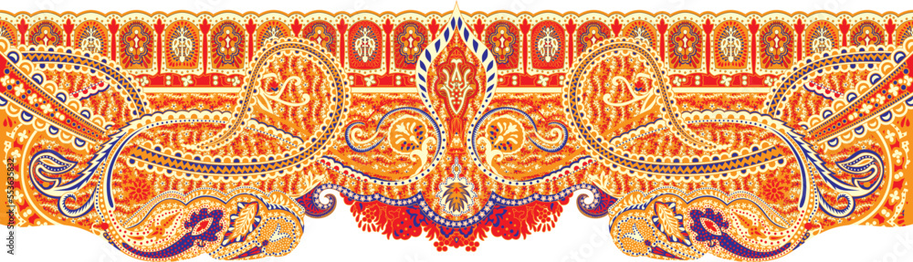 Traditional Paisley Border. Ornamental Red Paisley Print for Textile ...