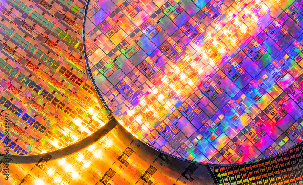 Silicon monocrystalline wafer with microchips manufacturing used in ...