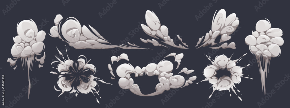 Comic smoke or dust clouds of speed motion, explosion or steam puff ...