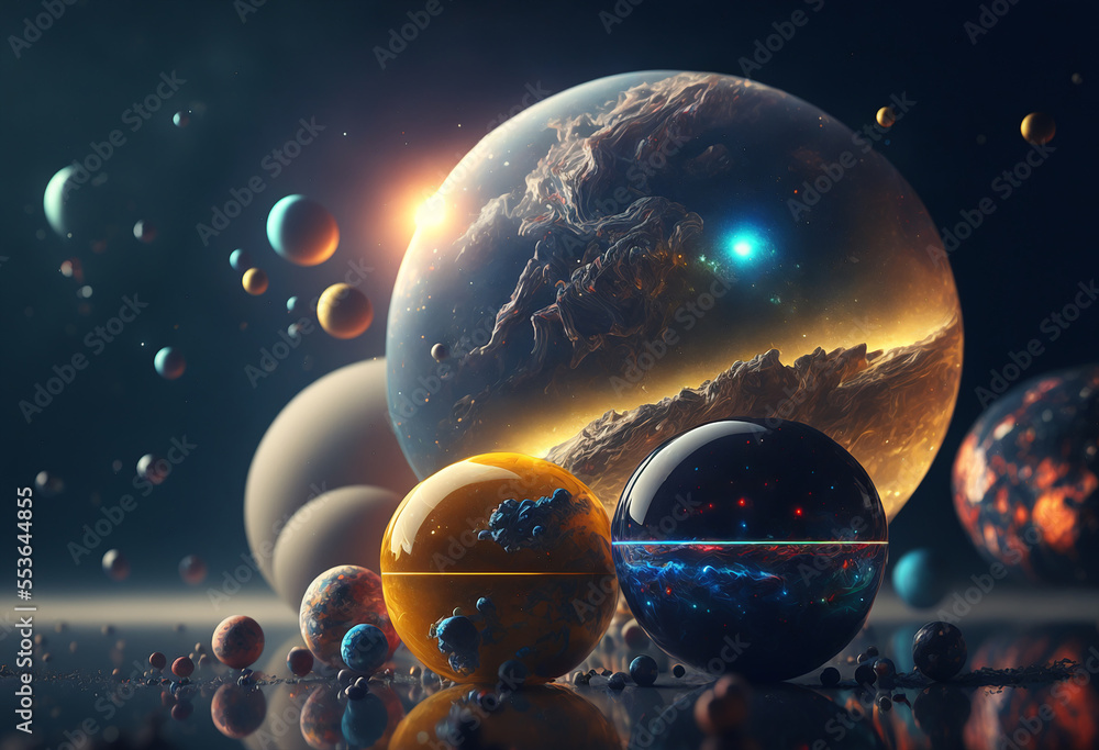 celestial bodies mix with planets and milky ways, ultra realistic ...