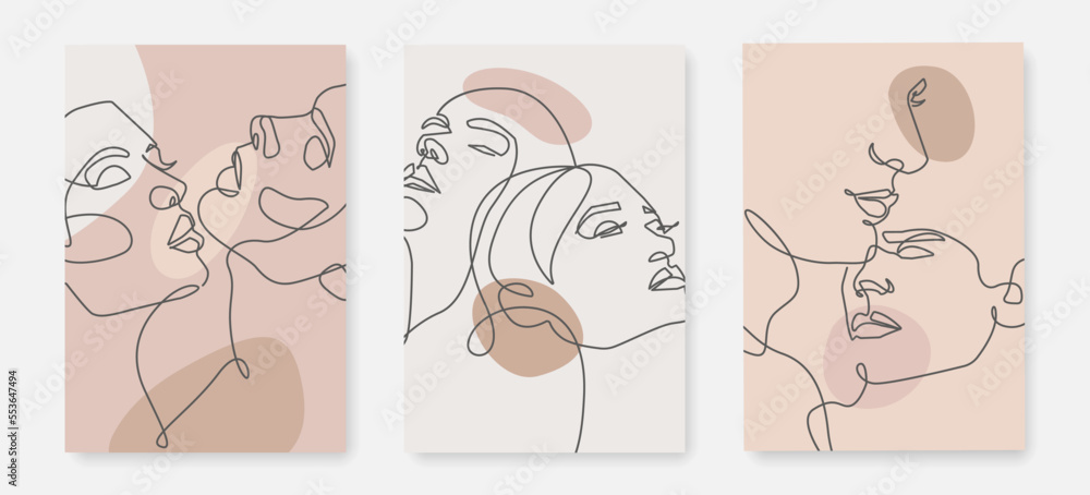 Vetor de Couple Continuous Single Line Drawing Prints Set. Kiss ...