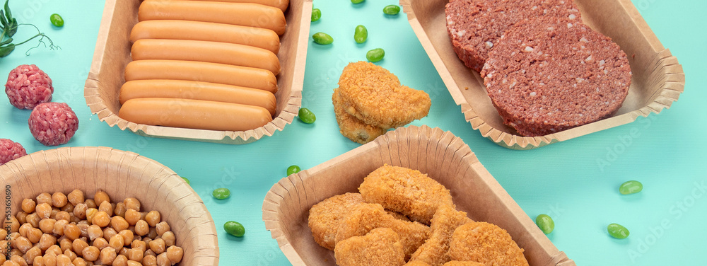 Variety of plant based meat. Plant based vegetarian alternative meat ...