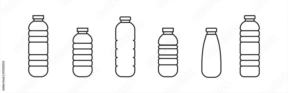 Water bottle plastic icon set. White plastic bottle. Plastic bottle ...