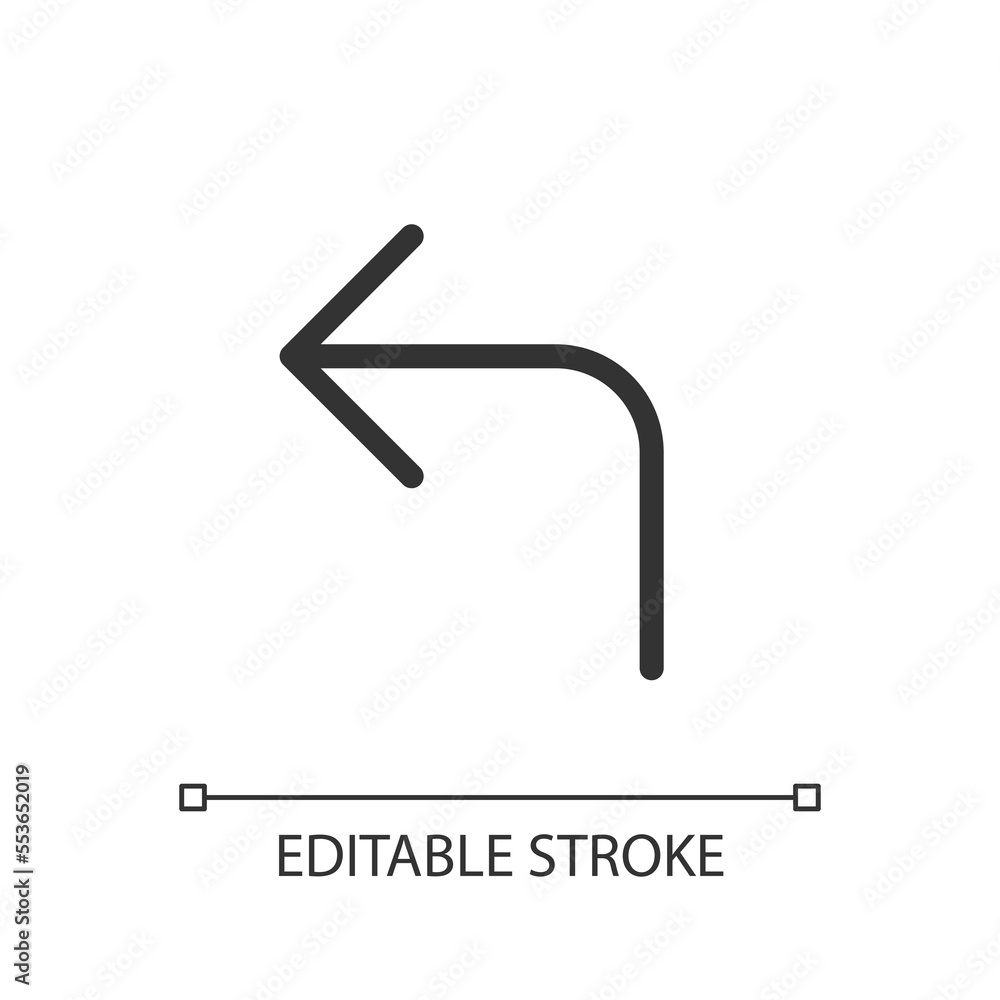 Left turn arrow pixel perfect linear ui icon. Reaching destination ...