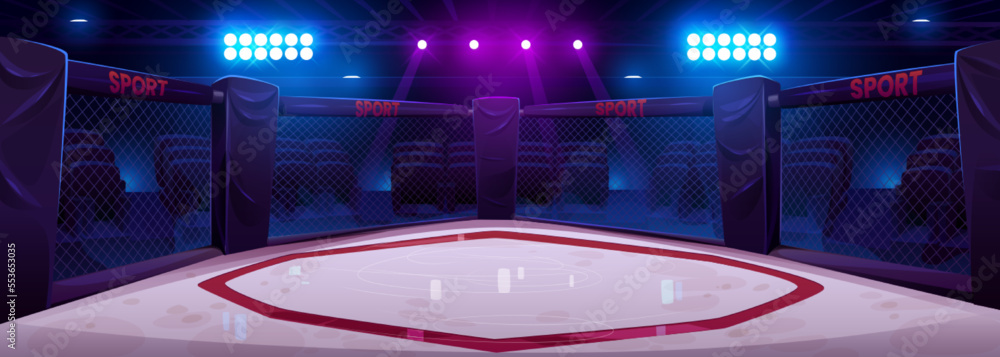 Ring octagon, arena for boxing fight and MMA championship competitions ...