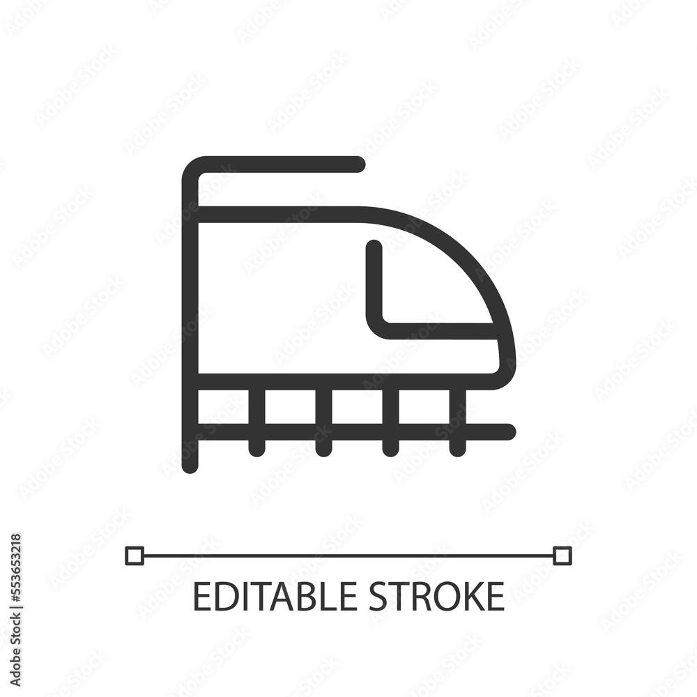 Rail transport pixel perfect linear ui icon. High-speed bullet train ...