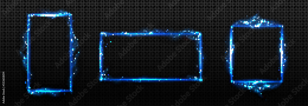 Lightning frames, blue electric borders of rectangular and square ...