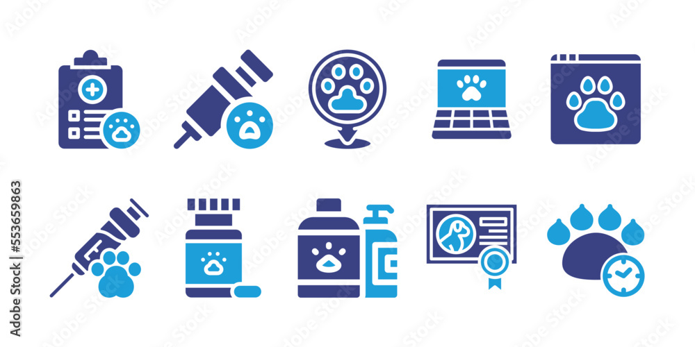 Veterinary icon set. Bold icon. Duotone color. Vector illustration ...
