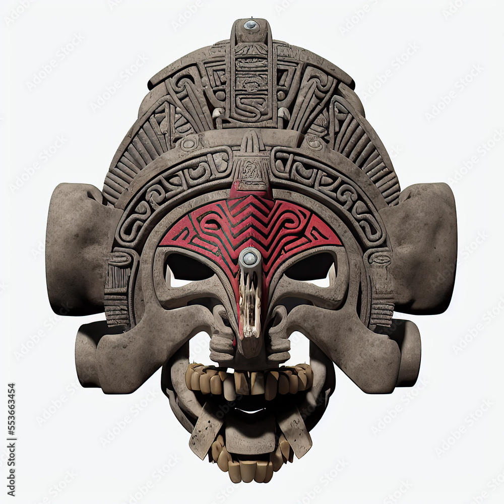 Traditional ancient Mayan Mask. Digital illustration. 3D rendering ...