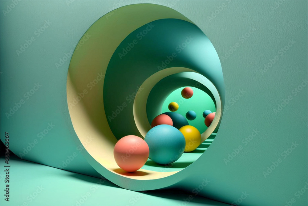 Unbearable creativity of the void with many pastel colored balls inside ...