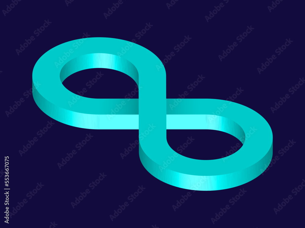 Mint 3D Infinity Symbol on Dark Blue Background. Endless Vector Logo ...