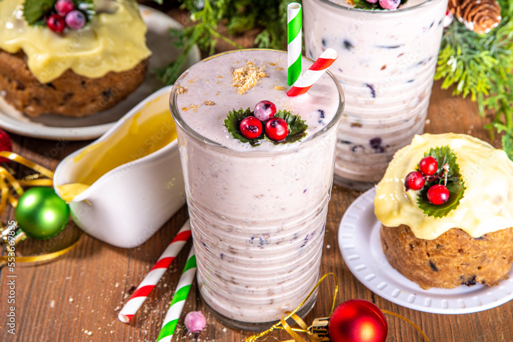 Christmas pudding smoothie or milkshake. Sweet aromatic creamy smoothie ...