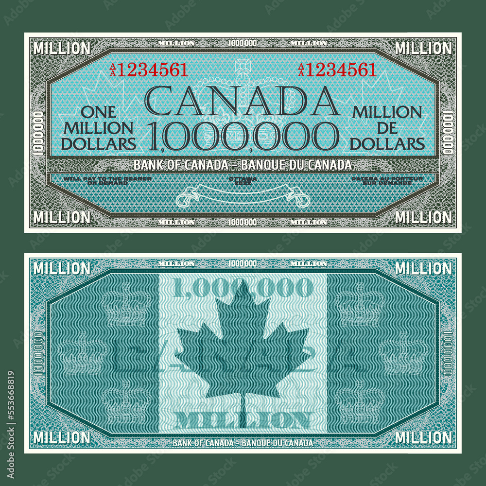 Vector vintage fictional Canadian money. Obverse and reverse of the ...