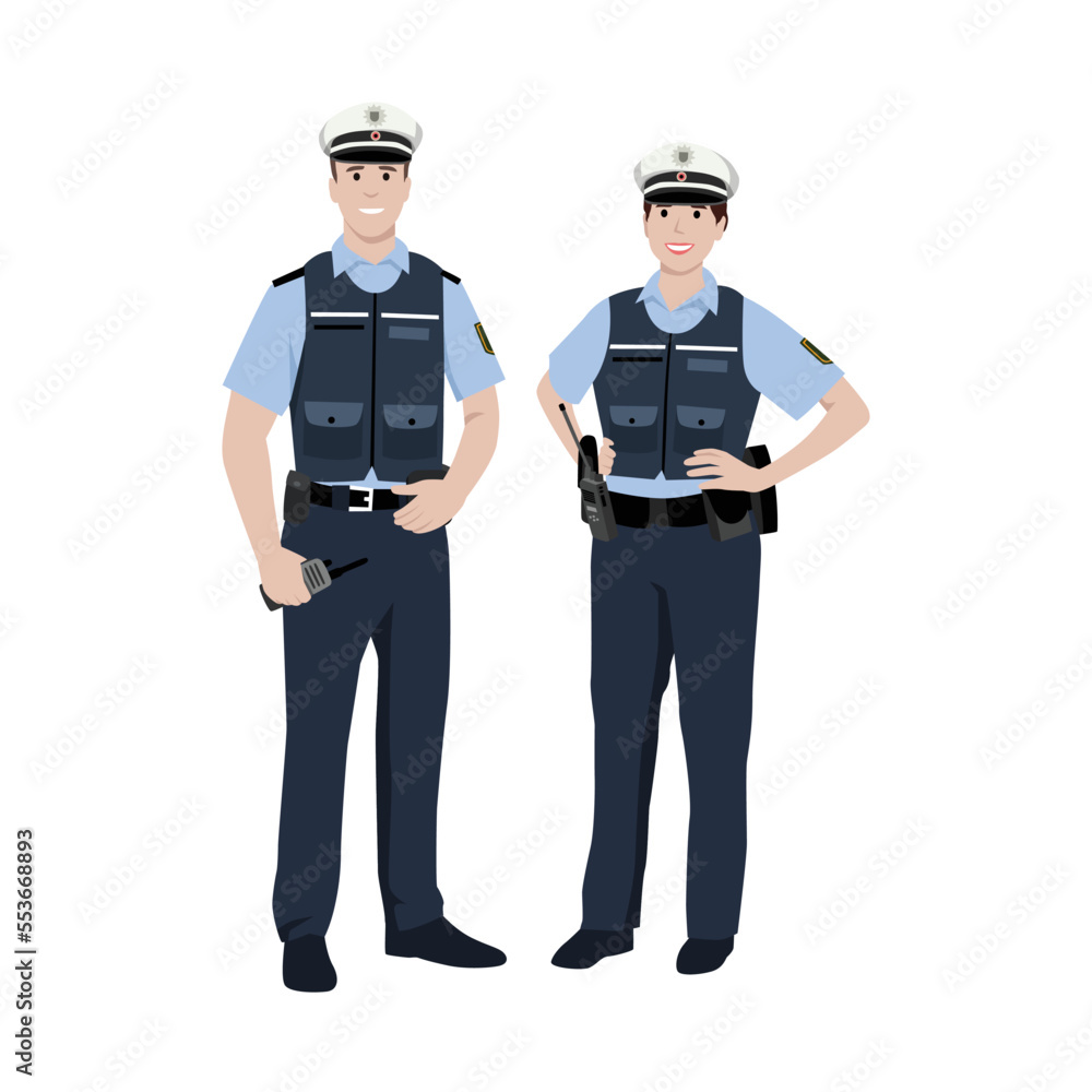 Man and woman Police character design. European type. Flat vector ...