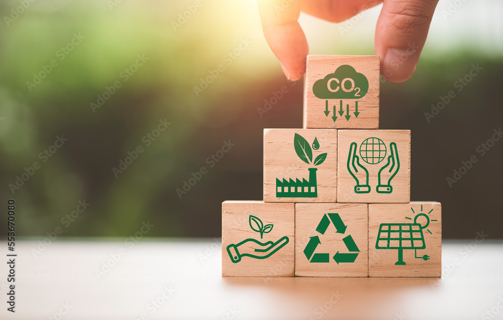 Hand holding CO2 reducing ,Recycle ,Green factory icon for decrease CO2 ...