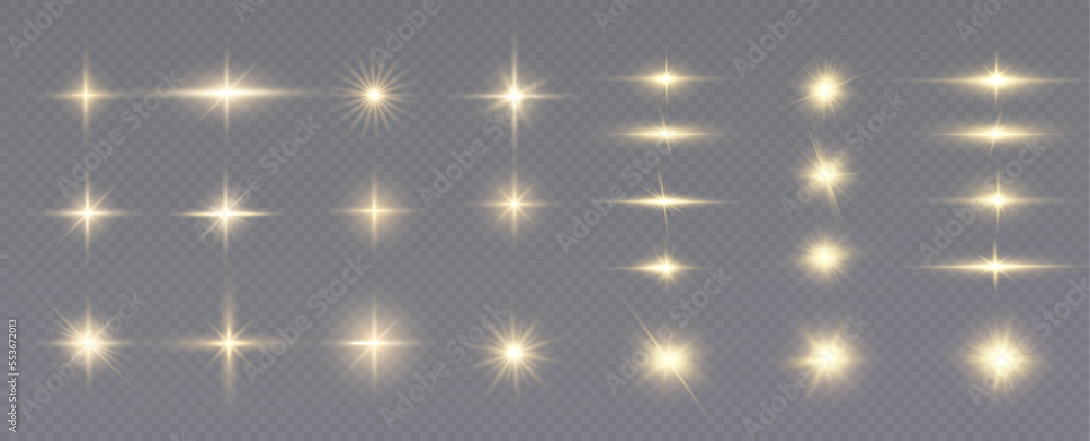 Golden particles of light. Golden light. Light flare.Stars isolated on ...