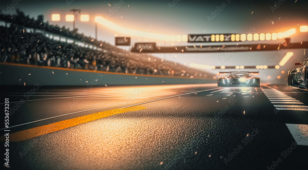 Racer on a racing car passes the track. Motor sports competitive team ...