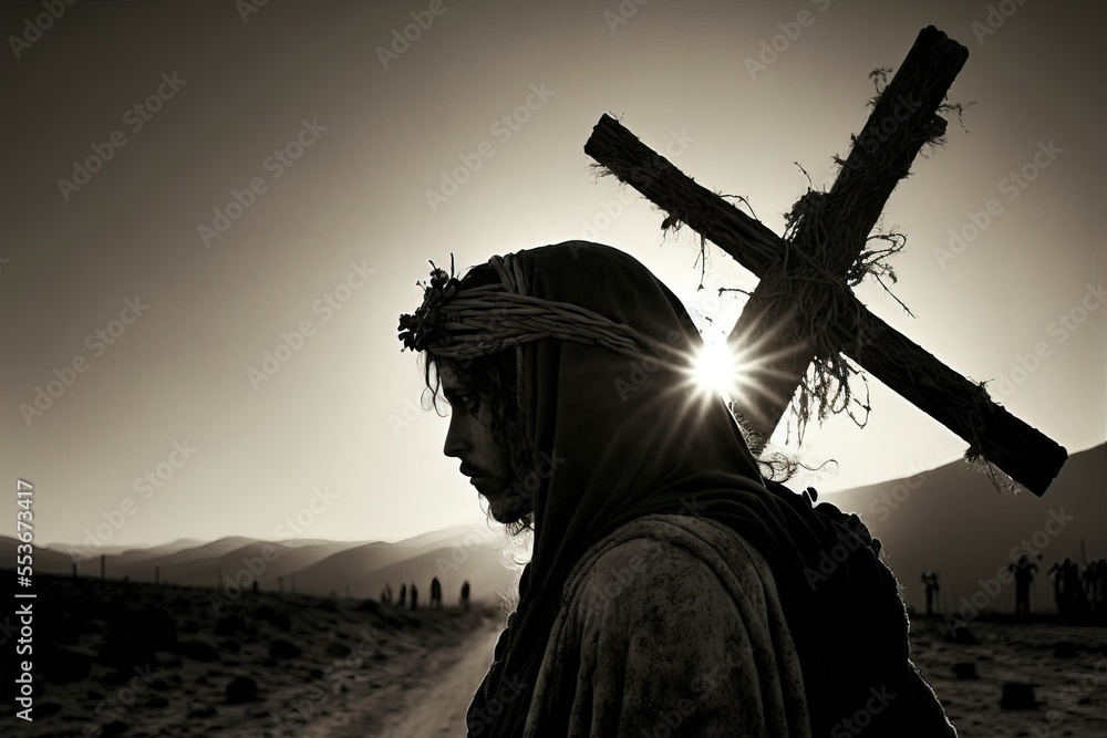 Silhouette. actors of the torture and crucifixion of Jesus Chris. Stock ...