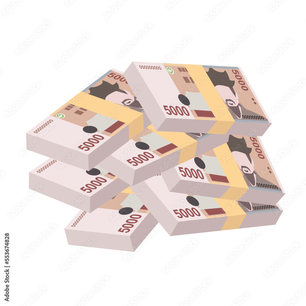 South Korean Won Vector Illustration. South Korea money set bundle ...