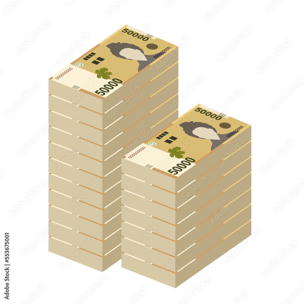 South Korean Won Vector Illustration. South Korea money set bundle ...