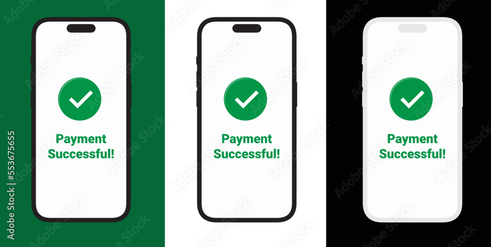 Payment Success, Payment approved icon, green checkmark on smartphone ...