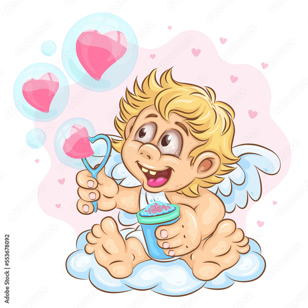 Cartoon Cupid with Bubbles. Clipart. Cute cartoon illustration of cupid ...