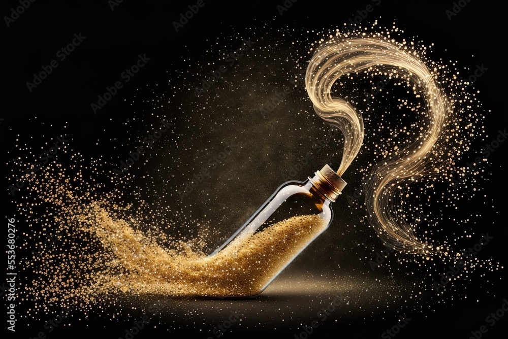 a shower of gold magic dust, traced with the gold particles of fairy ...